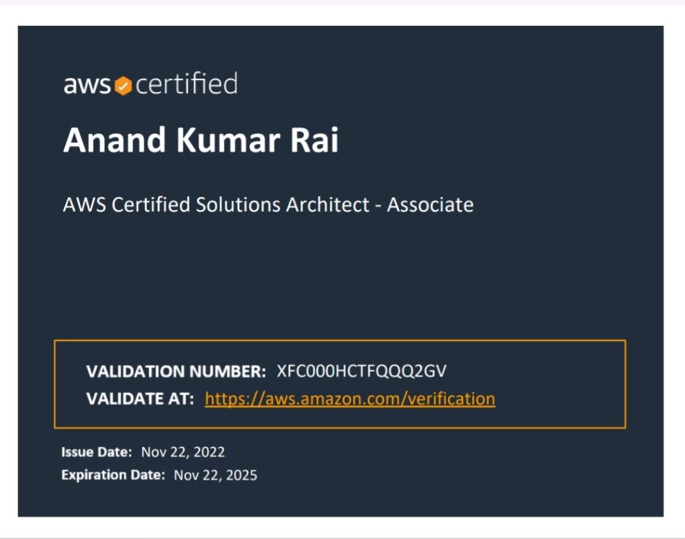 Anand Kumar Rai on LinkedIn: #awscertified #aws Anand Kumar Rai on LinkedIn: #awscertified #aws
