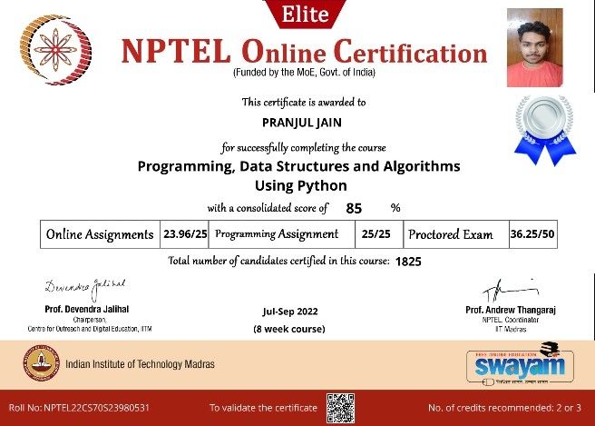 Pranjul Jain on LinkedIn: #python #dsa #nptel #swayam #certificate # ... Pranjul Jain on LinkedIn: #python #dsa #nptel #swayam #certificate # ...