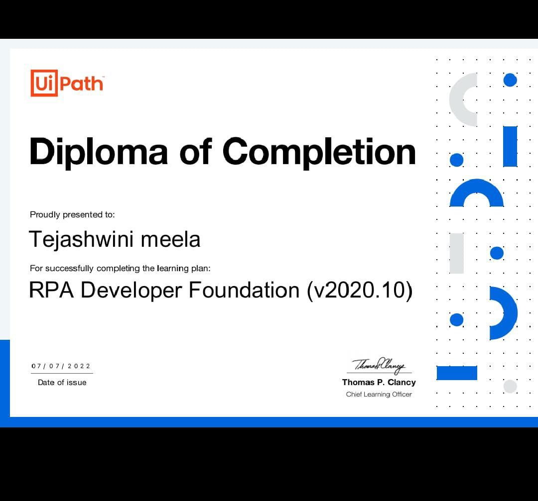 Glad to share RPA DEVELOPER FOUNDATION (V2020.10) DIPLOMA CERTIFICATE ... Glad to share RPA DEVELOPER FOUNDATION (V2020.10) DIPLOMA CERTIFICATE ...