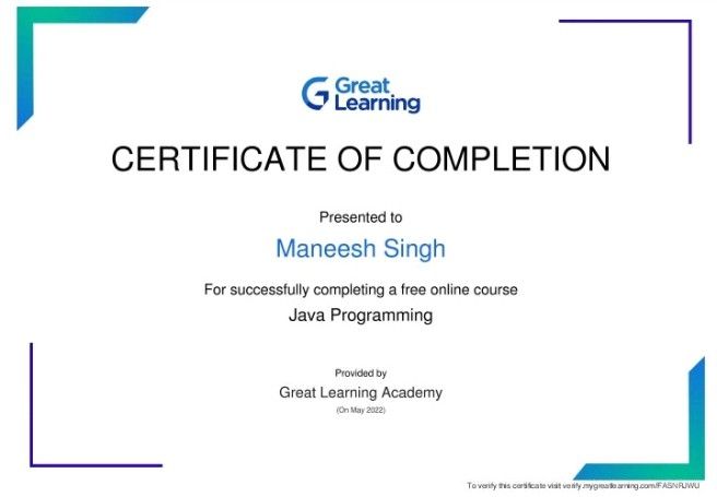 MANEESH SINGH on LinkedIn: # java programming # # completion of ... MANEESH SINGH on LinkedIn: # java programming # # completion of ...