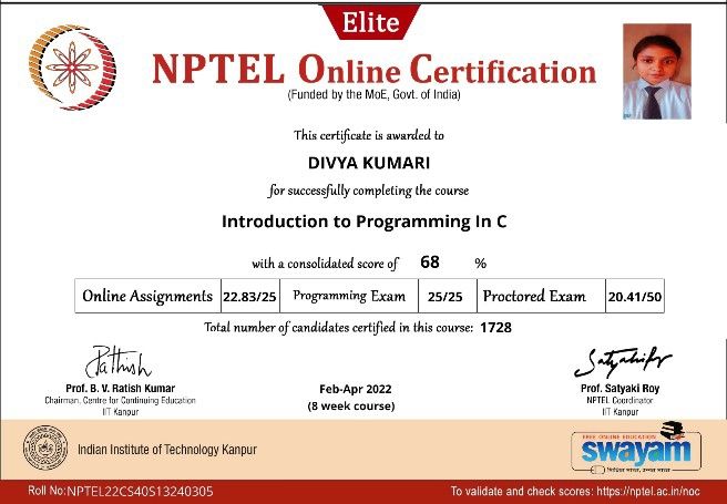 Divya Kumari on LinkedIn: #nptel #swayam #learning #cprogramming #nptel ... Divya Kumari on LinkedIn: #nptel #swayam #learning #cprogramming #nptel ...