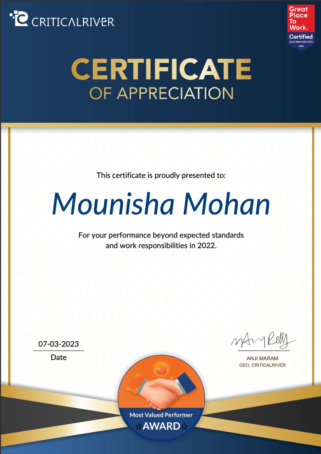 Mounisha Mohanasundaram on LinkedIn: Thanks alot CriticalRiver Inc ... Mounisha Mohanasundaram on LinkedIn: Thanks alot CriticalRiver Inc ...