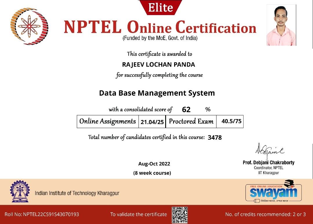 Rajeev Lochan Panda on LinkedIn: #connections #swayam #nptel #dbms Rajeev Lochan Panda on LinkedIn: #connections #swayam #nptel #dbms