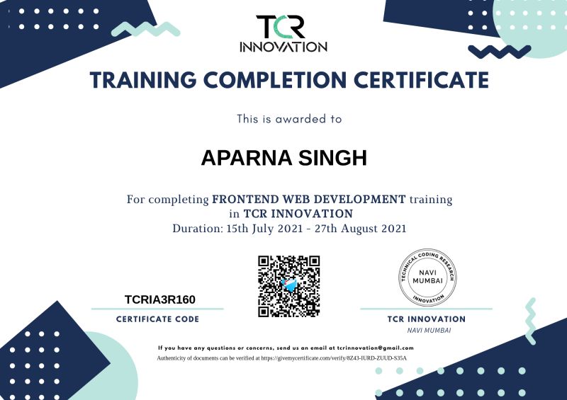Aparna Singh auf LinkedIn: #tcrinnovation #internship #learning # ... Aparna Singh auf LinkedIn: #tcrinnovation #internship #learning # ...