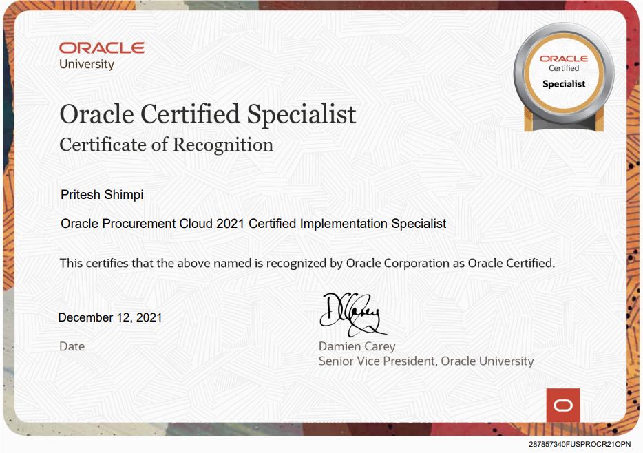 Pritesh Shimpi on LinkedIn: View My verified achievement from Oracle. # ... Pritesh Shimpi on LinkedIn: View My verified achievement from Oracle. # ...
