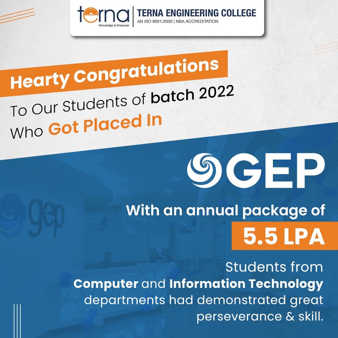 Terna Engineering College on LinkedIn: #2022batch #campusplacement #gep ... Terna Engineering College on LinkedIn: #2022batch #campusplacement #gep ...