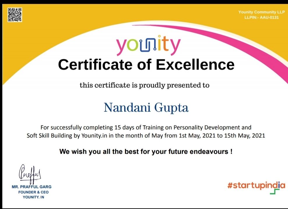 Nandani Gupta on LinkedIn: Thankyou younity Nandani Gupta on LinkedIn: Thankyou younity