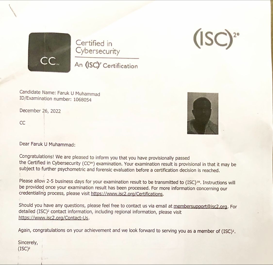 Mahammad Faruk Umar on LinkedIn: #cybersecurity #isc2 #isc2cc Mahammad Faruk Umar on LinkedIn: #cybersecurity #isc2 #isc2cc