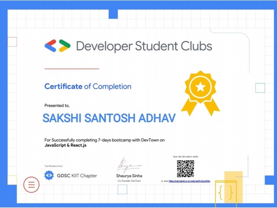 Sakshi Adhav on LinkedIn: #webdevelopment #javascript #react #devtown Sakshi Adhav on LinkedIn: #webdevelopment #javascript #react #devtown