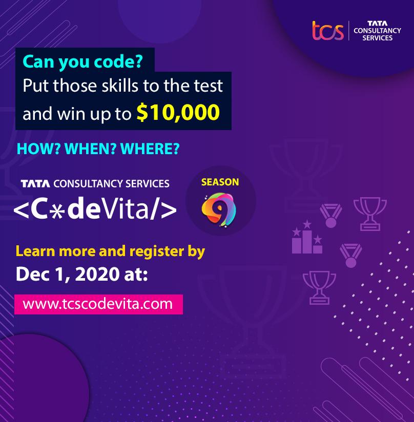 Check out Tata Consultancy Services upcoming CodeVita competition! TCS ... Check out Tata Consultancy Services upcoming CodeVita competition! TCS ...