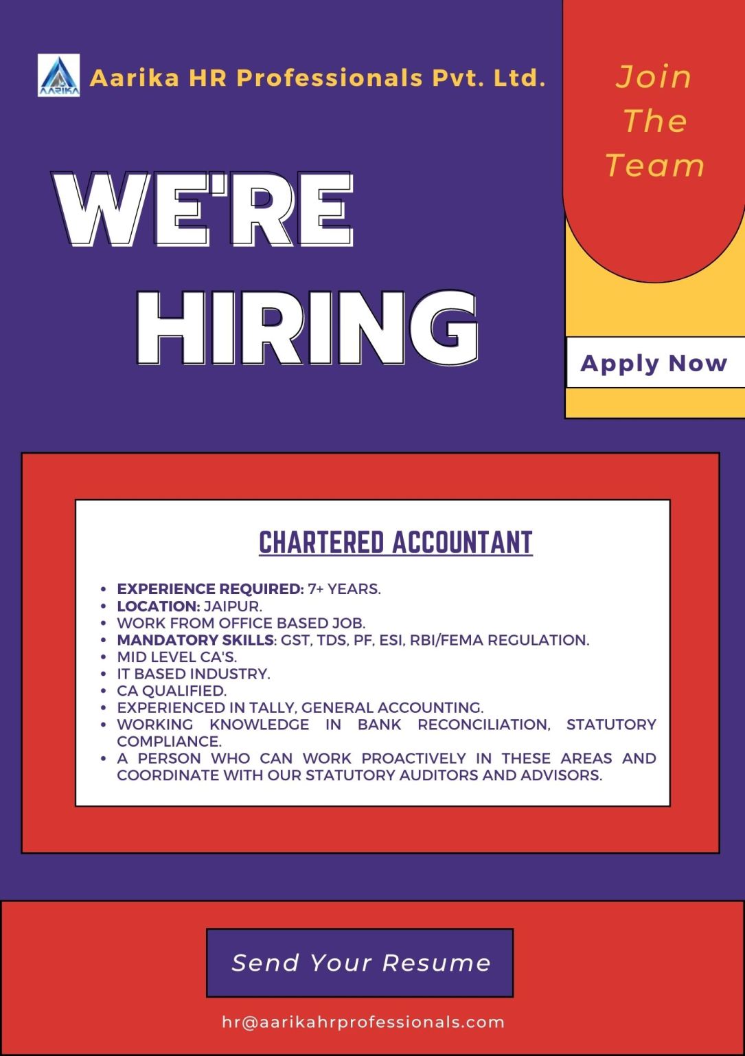 Kanika Verma on LinkedIn: #urgentrequirement #for #charteredaccountants ... Kanika Verma on LinkedIn: #urgentrequirement #for #charteredaccountants ...