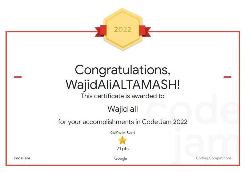 Wajid Ali Altamash on LinkedIn: #google #codejam | 10 comments Wajid Ali Altamash on LinkedIn: #google #codejam | 10 comments