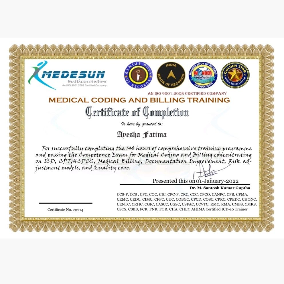 Ayesha Fatima on LinkedIn: #medicalcoding #medicalbillingcompany Ayesha Fatima on LinkedIn: #medicalcoding #medicalbillingcompany