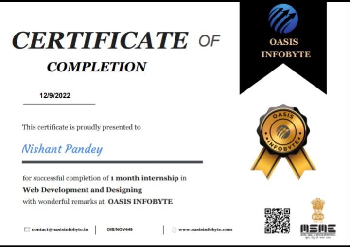 Nishant Pandey on LinkedIn: #oasisinfobyte #internship #certified # ... Nishant Pandey on LinkedIn: #oasisinfobyte #internship #certified # ...