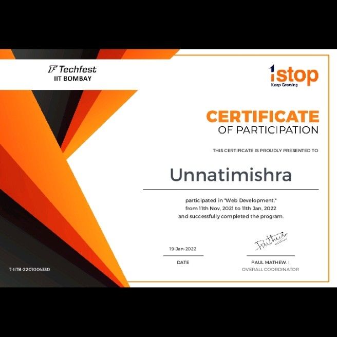Unnati Mishra on LinkedIn: #webdevlopment #certificateofparticipation Unnati Mishra on LinkedIn: #webdevlopment #certificateofparticipation