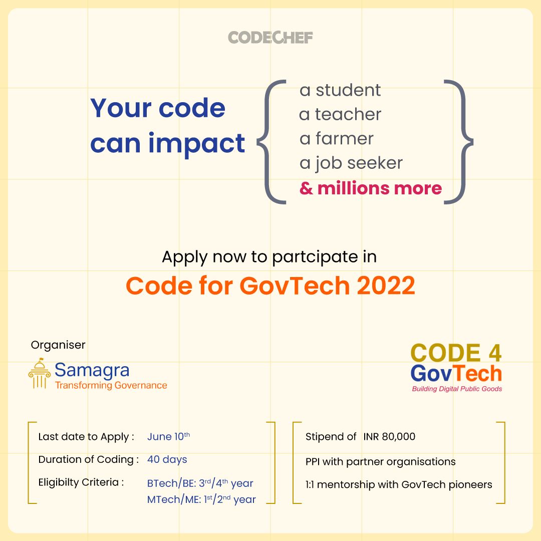 CodeChef on LinkedIn: #codechef #govtech #coding CodeChef on LinkedIn: #codechef #govtech #coding