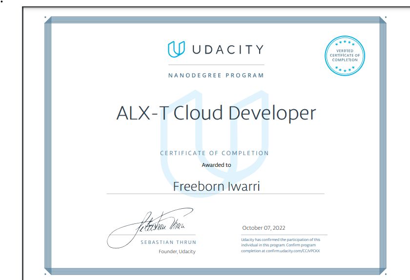 Freeborn Iwarri on LinkedIn: #cloud #udacity #alx #nanodegree # ... Freeborn Iwarri on LinkedIn: #cloud #udacity #alx #nanodegree # ...