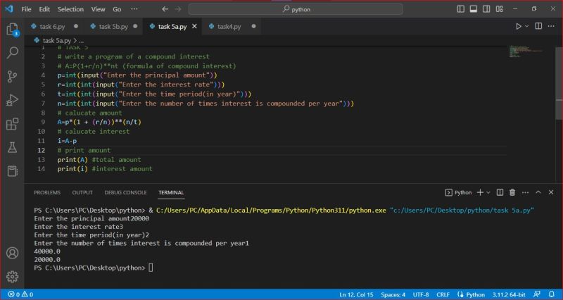 Task 4 practiced comments,variables,datatypes,type conversion, input ... Task 4 practiced comments,variables,datatypes,type conversion, input ...