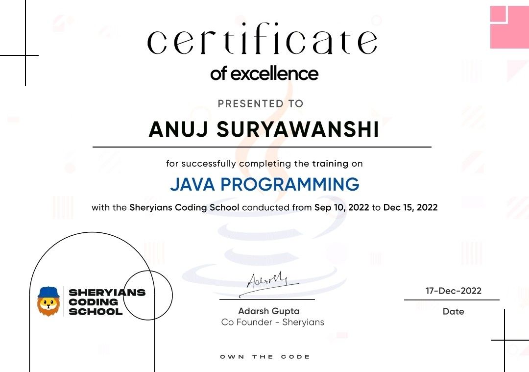 Anuj Suryawanshi on LinkedIn: #sheryianscodingschool #javaprogramming # ... Anuj Suryawanshi on LinkedIn: #sheryianscodingschool #javaprogramming # ...