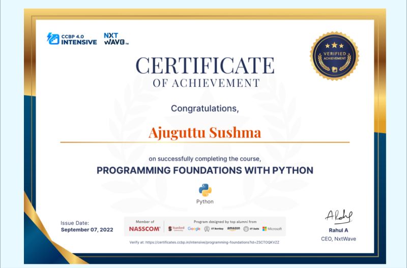 Sushma Ajuguttu on LinkedIn: #python #ccbp #nxtwave Sushma Ajuguttu on LinkedIn: #python #ccbp #nxtwave