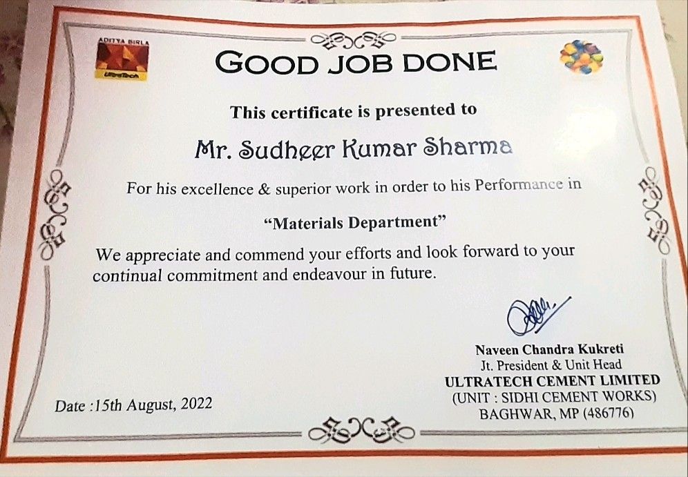 SUDHEER KUMAR SHARMA on LinkedIn: Thank you Ultratech SUDHEER KUMAR SHARMA on LinkedIn: Thank you Ultratech