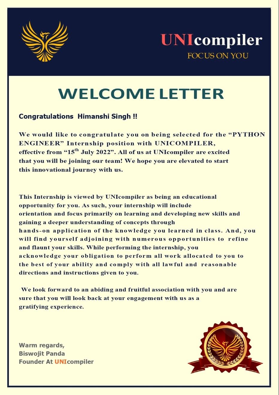 Himanshi Singh on LinkedIn: #internship #intern #python | 14 comments Himanshi Singh on LinkedIn: #internship #intern #python | 14 comments