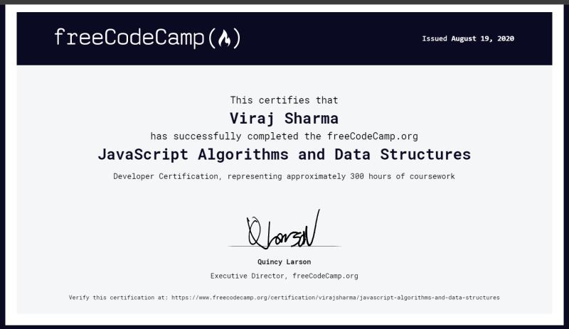 Viraj Sharma on LinkedIn: Completed Javascript Algorithms and Data ... Viraj Sharma on LinkedIn: Completed Javascript Algorithms and Data ...