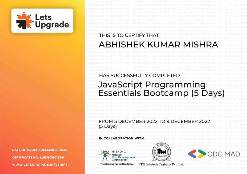 #letsupgrade #linkedin #javascript | Abhishek Kumar Mishra #letsupgrade #linkedin #javascript | Abhishek Kumar Mishra