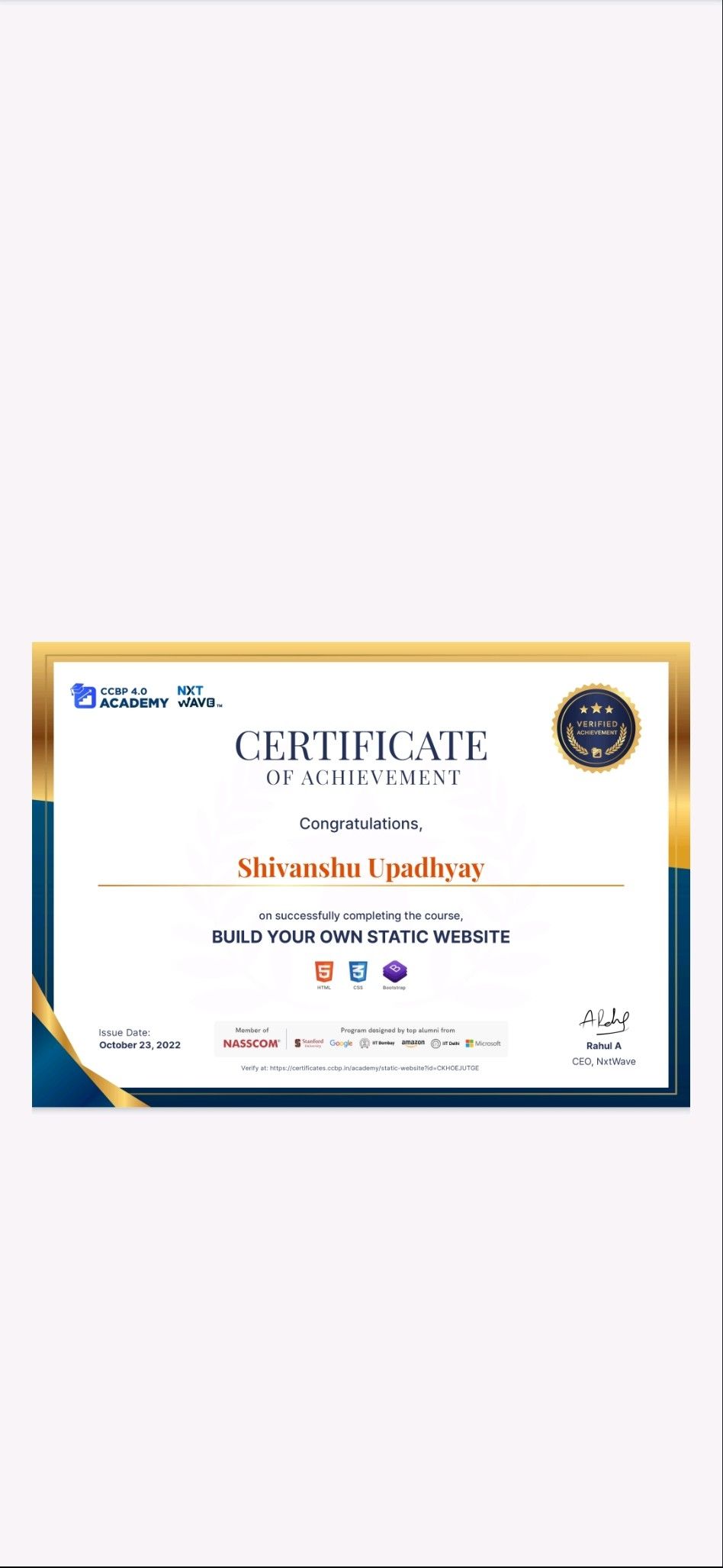 Shivanshu Upadhyay on LinkedIn: #ccbp #nxtwave #ccbpians #1hourofcode Shivanshu Upadhyay on LinkedIn: #ccbp #nxtwave #ccbpians #1hourofcode