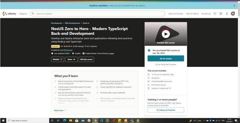Bought a Nestjs Course on Udemy. Best decision I ever made | Martin Mtandi Bought a Nestjs Course on Udemy. Best decision I ever made | Martin Mtandi