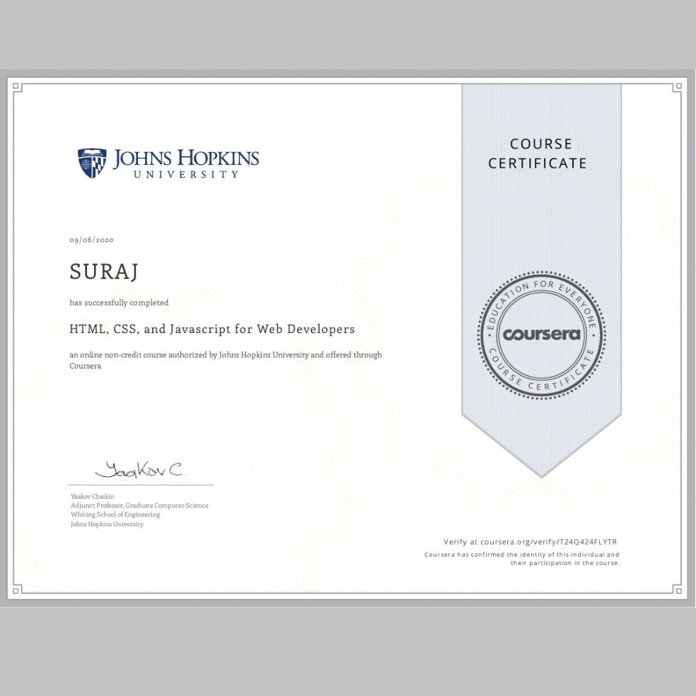 Suraj maurya on LinkedIn: Coursera Certificate on HTML, CSS and ... Suraj maurya on LinkedIn: Coursera Certificate on HTML, CSS and ...