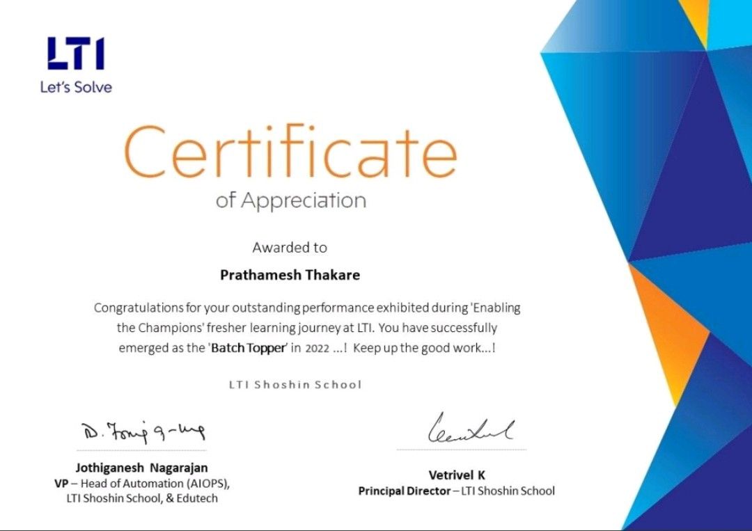 Thank you so much LTI - Larsen & Toubro Infotech for appreciating me as ... Thank you so much LTI - Larsen & Toubro Infotech for appreciating me as ...