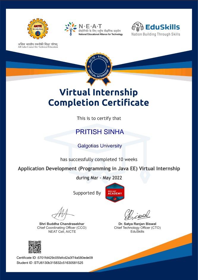 Pritish Sinha on LinkedIn: #internship #aicte #eduskills #redhatacademy Pritish Sinha on LinkedIn: #internship #aicte #eduskills #redhatacademy