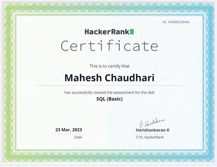 Mahesh Chaudhari on LinkedIn: #sqldatabase #mysql #hackerrank # ... Mahesh Chaudhari on LinkedIn: #sqldatabase #mysql #hackerrank # ...