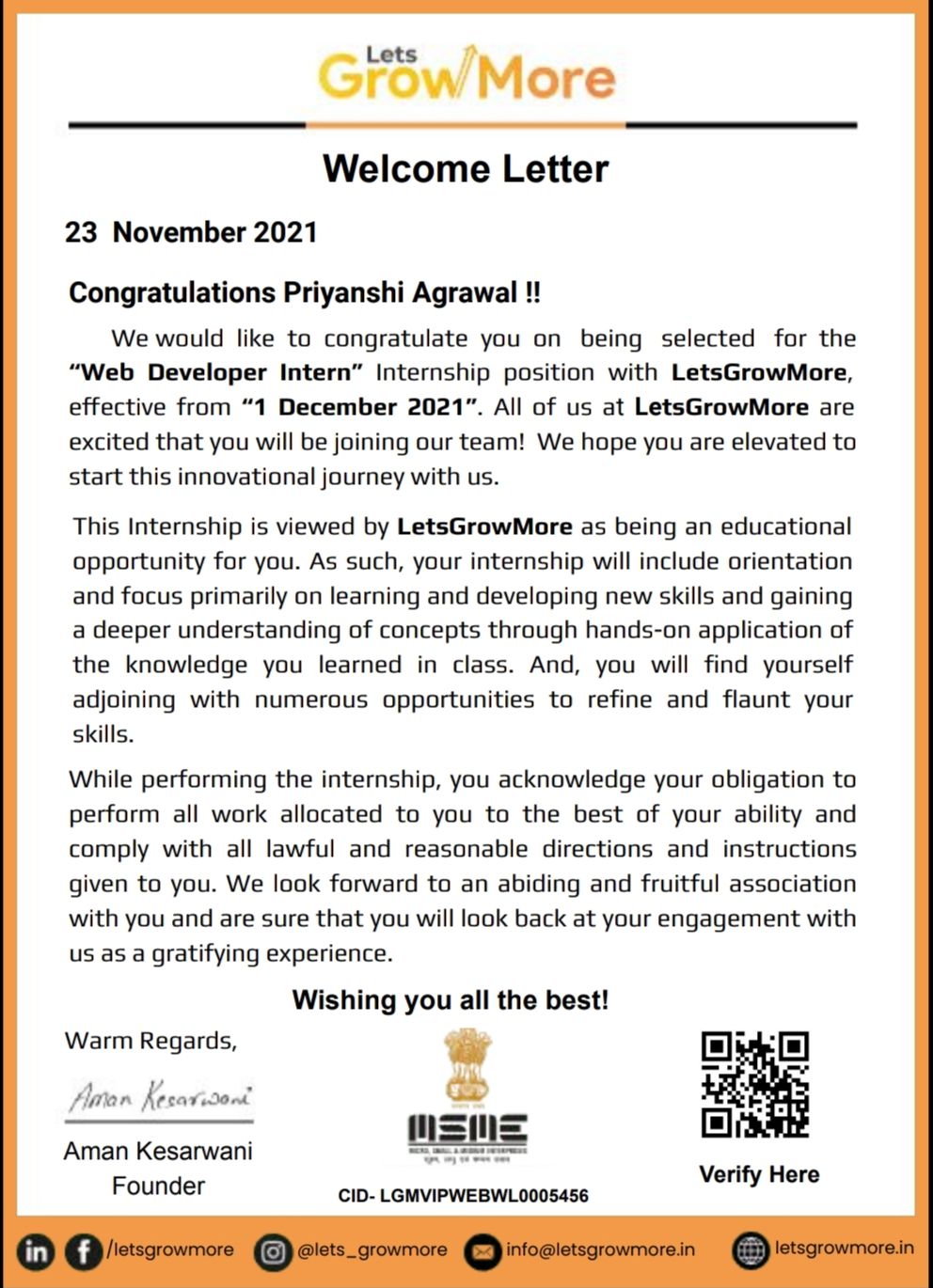 Priyanshi Agrawal on LinkedIn: #webdeveloper #intern #opportunity #lgmvip Priyanshi Agrawal on LinkedIn: #webdeveloper #intern #opportunity #lgmvip