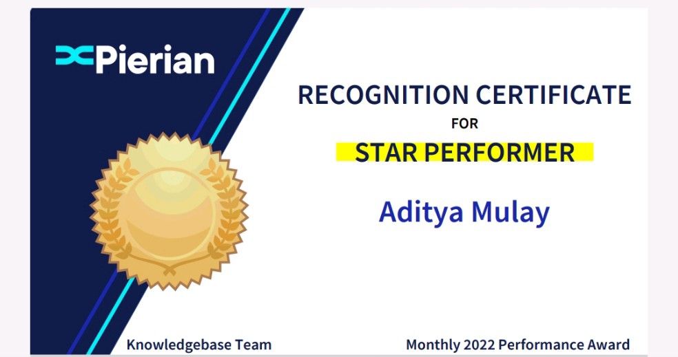Aditya Mulay on LinkedIn: #starperformer #pierian #gratitude | 23 comments Aditya Mulay on LinkedIn: #starperformer #pierian #gratitude | 23 comments
