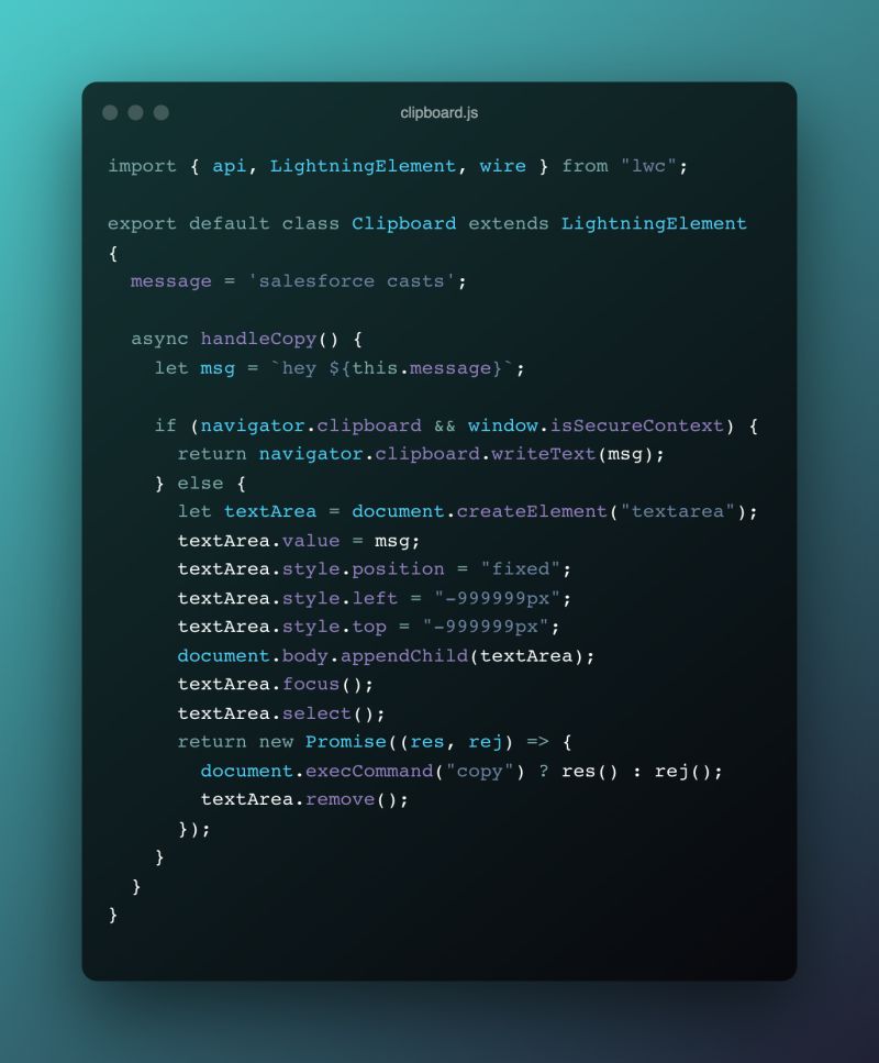 Krishna Teja on LinkedIn: copy to clipboard functionality in lwc on ... Krishna Teja on LinkedIn: copy to clipboard functionality in lwc on ...