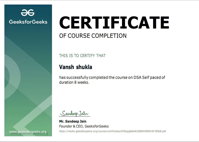 Vansh Shukla on LinkedIn: #datastructures #algorithms #coursecompletion ... Vansh Shukla on LinkedIn: #datastructures #algorithms #coursecompletion ...