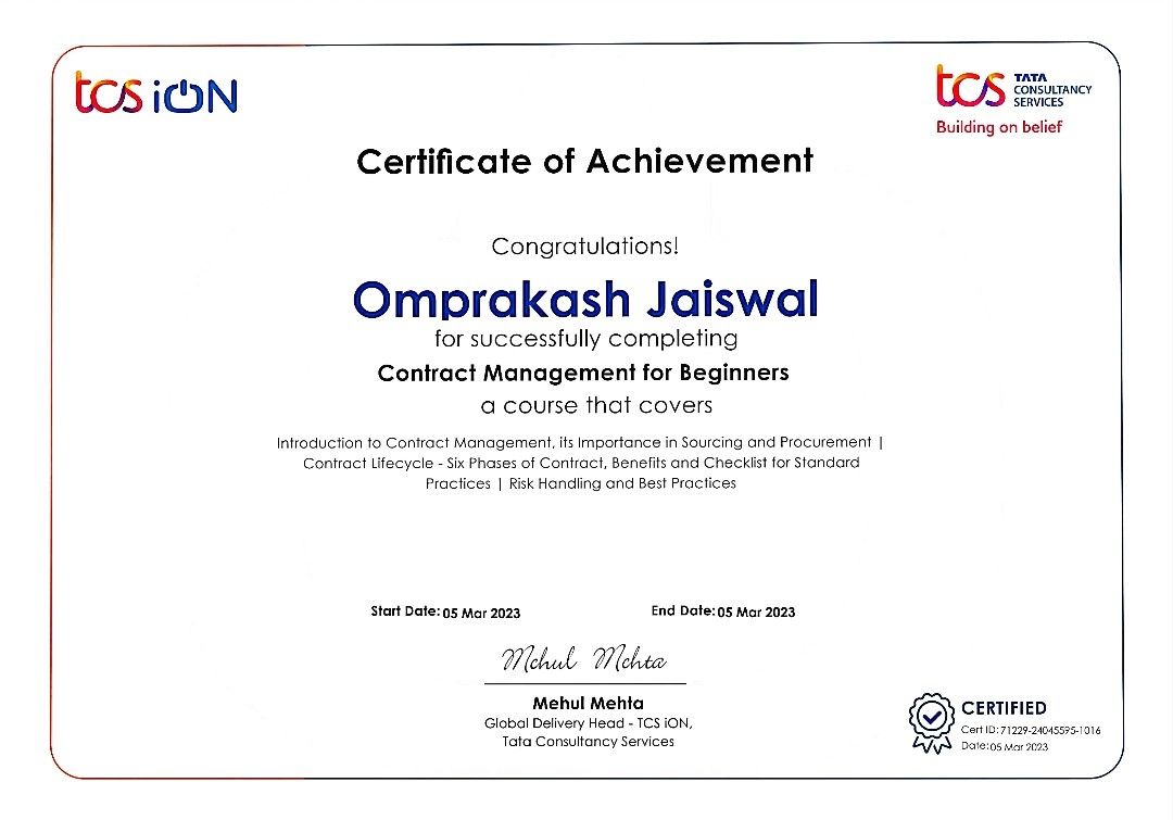 Omprakash Jaiswal on LinkedIn: #tcsion #contractlifecyclemanagement Omprakash Jaiswal on LinkedIn: #tcsion #contractlifecyclemanagement