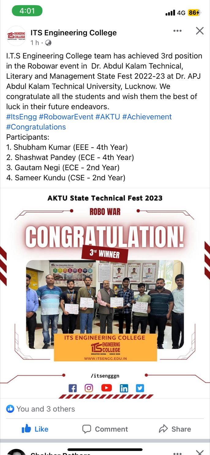 Congratulations Shashwat Pandey and Team on securing 3rd posetion in ... Congratulations Shashwat Pandey and Team on securing 3rd posetion in ...