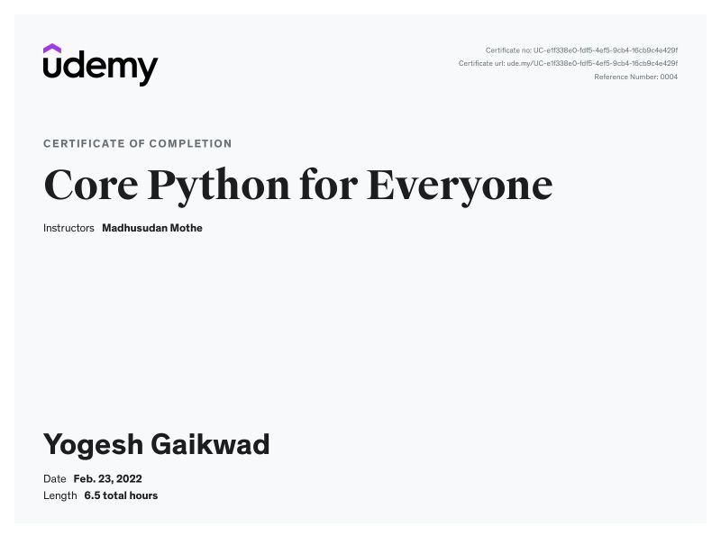 Yogesh Gaikwad on LinkedIn: #udemy #corepython #pythonprogramming #python Yogesh Gaikwad on LinkedIn: #udemy #corepython #pythonprogramming #python