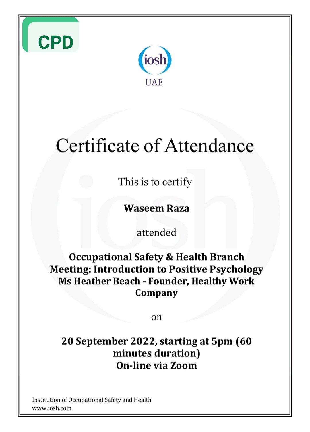 Waseem Abbas Raza -GradIOSH on LinkedIn: #cpd Waseem Abbas Raza -GradIOSH on LinkedIn: #cpd