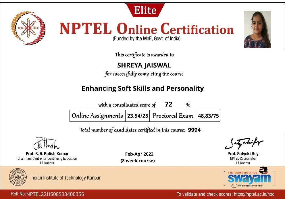 Shreya J. on LinkedIn: #nptel Shreya J. on LinkedIn: #nptel