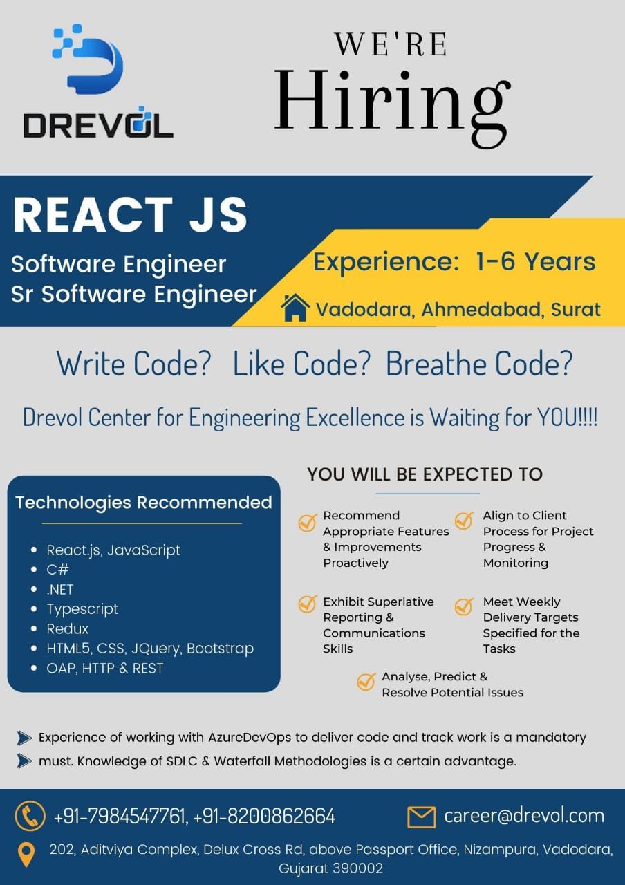 #hiring #softwareengineer #reactjs #react #reactdeveloper… | Drevol #hiring #softwareengineer #reactjs #react #reactdeveloper… | Drevol