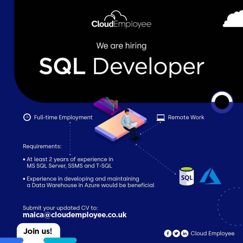 Cloud Employee on LinkedIn: #sql #tsql #ssms #sqldeveloper # ... Cloud Employee on LinkedIn: #sql #tsql #ssms #sqldeveloper # ...