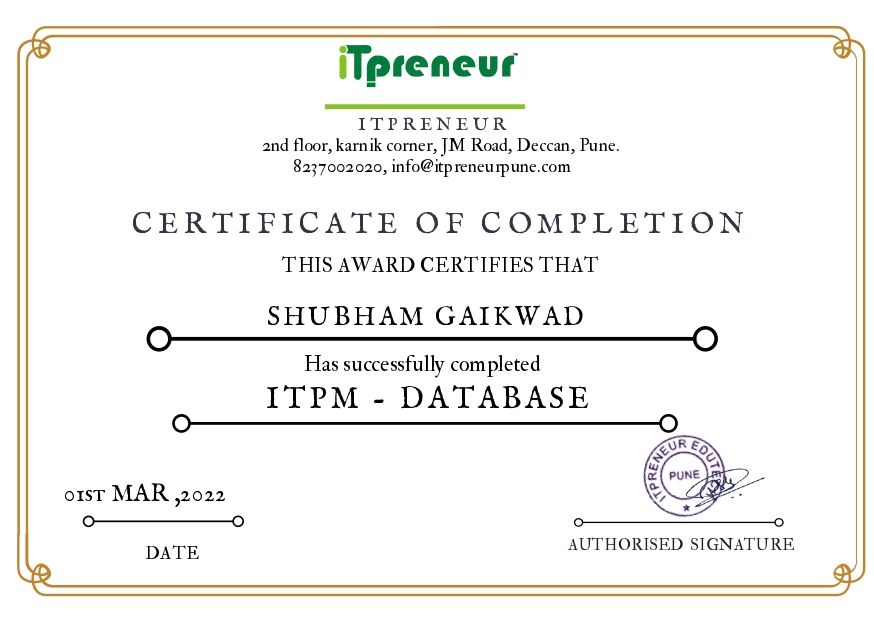 Shubham Gaikwad on LinkedIn: #database #certification Shubham Gaikwad on LinkedIn: #database #certification