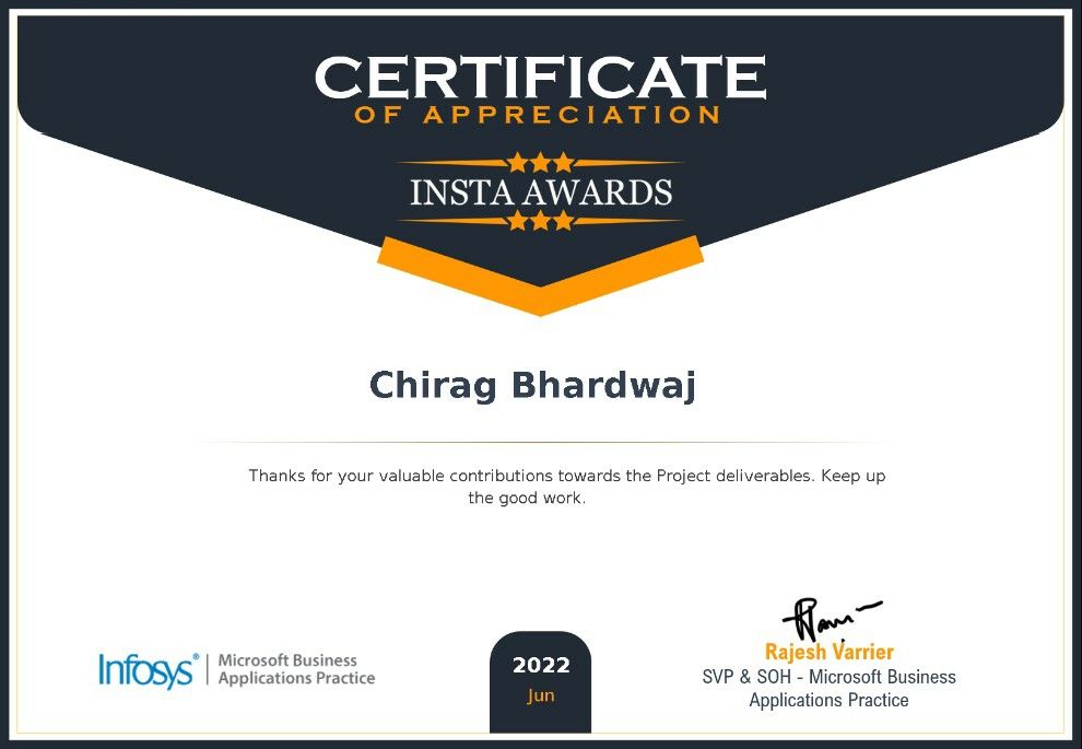 Chirag Bhardwaj on LinkedIn: #infosys Chirag Bhardwaj on LinkedIn: #infosys