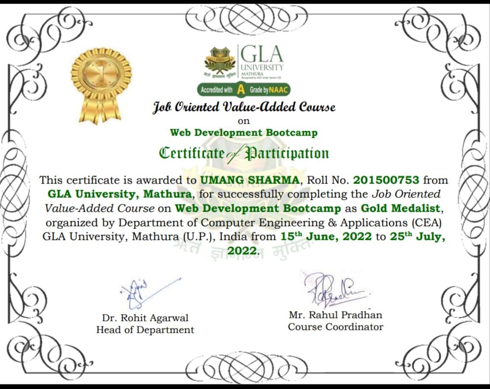 Umang Sharma on LinkedIn: #training #webdevelopment #certificate Umang Sharma on LinkedIn: #training #webdevelopment #certificate