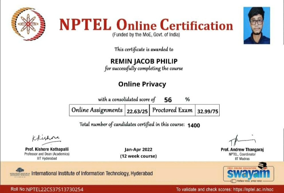 Remin Jacob Philip on LinkedIn: NPTEL certificate Remin Jacob Philip on LinkedIn: NPTEL certificate