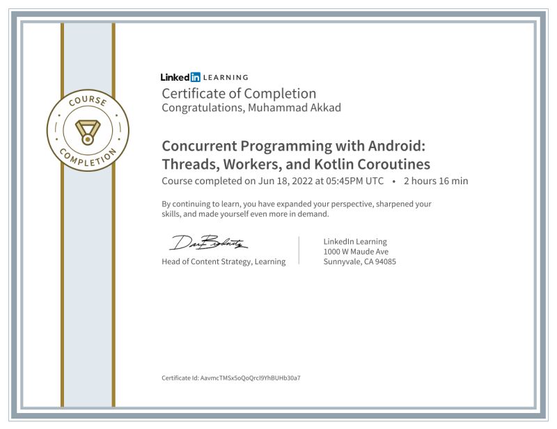 Just finished the course “Concurrent Programming with Android: Threads ... Just finished the course “Concurrent Programming with Android: Threads ...